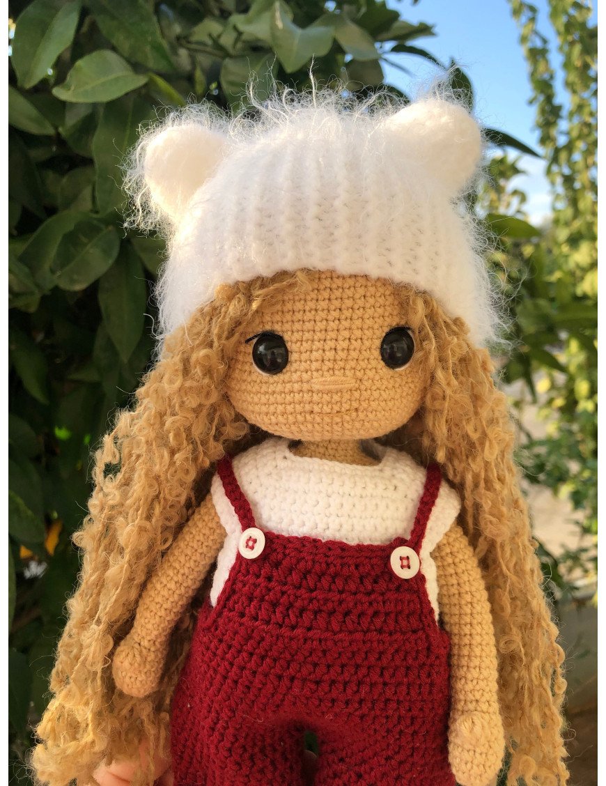 Custom Crochet Blonde Doll with Red Overalls, Personalized Doll ...