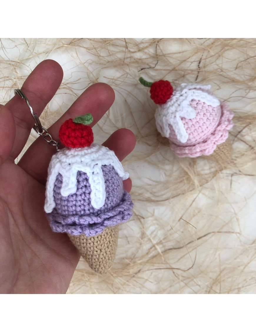 Crochet ice cream cone ,ice cream , handmade ice cream keychain ...